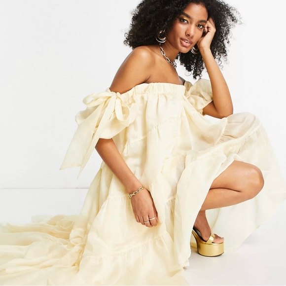 ASOS | Dresses | Asos Design Off Shoulder Voile Maxi Dress In Ecru Cream Loose | Poshmark
